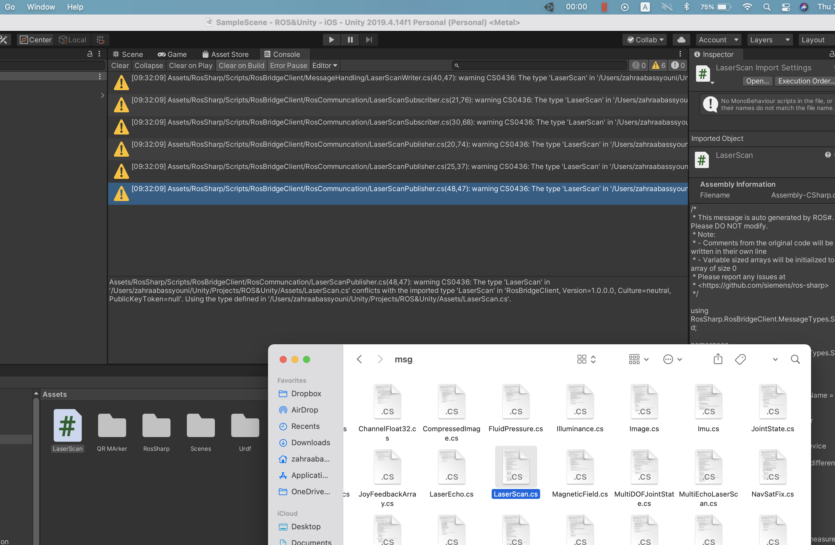 LaserScan Msgs not received in Unity Although the /scan topic has one publisher: gazebo and one ...