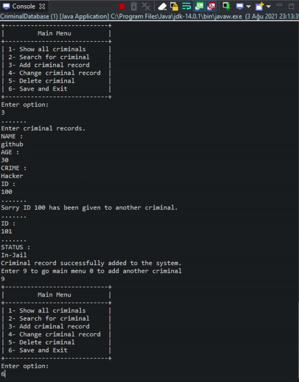 GitHub - ebrarkarademir/criminal-database-manangement-system: My school project about text-based ...