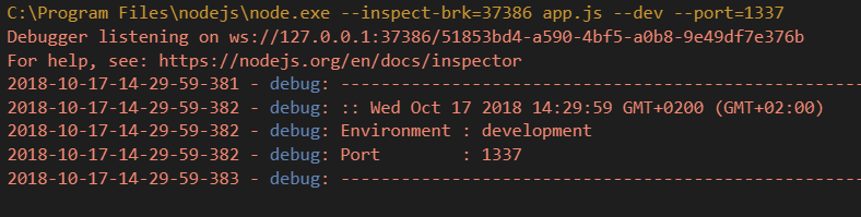 Debug Console for Node 10 and Sailsjs outputs different than Node version