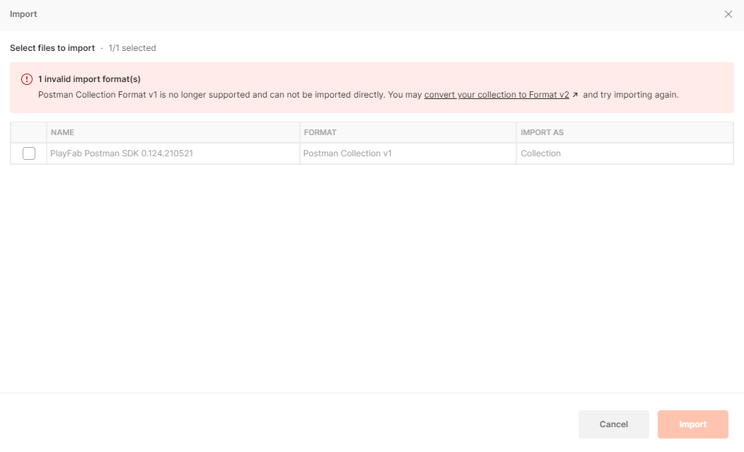 Import From Link Postman Collection Format V1 Is No Longer Supported · Issue 176