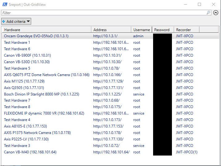Generate a report of all passwords for all cameras on your Milestone XProtect VMS. · GitHub