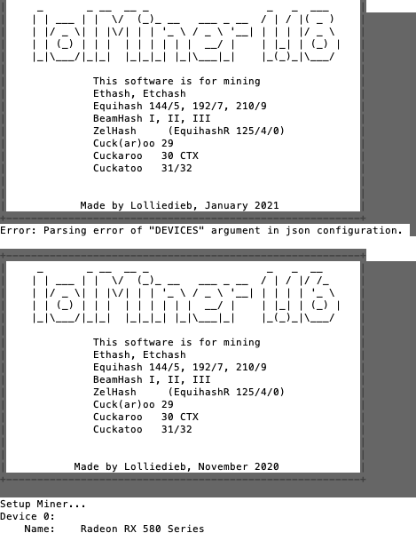 lolminer 1.18 Error: Parsing error of "DEVICES" argument in json configuration. · Issue #119 ...