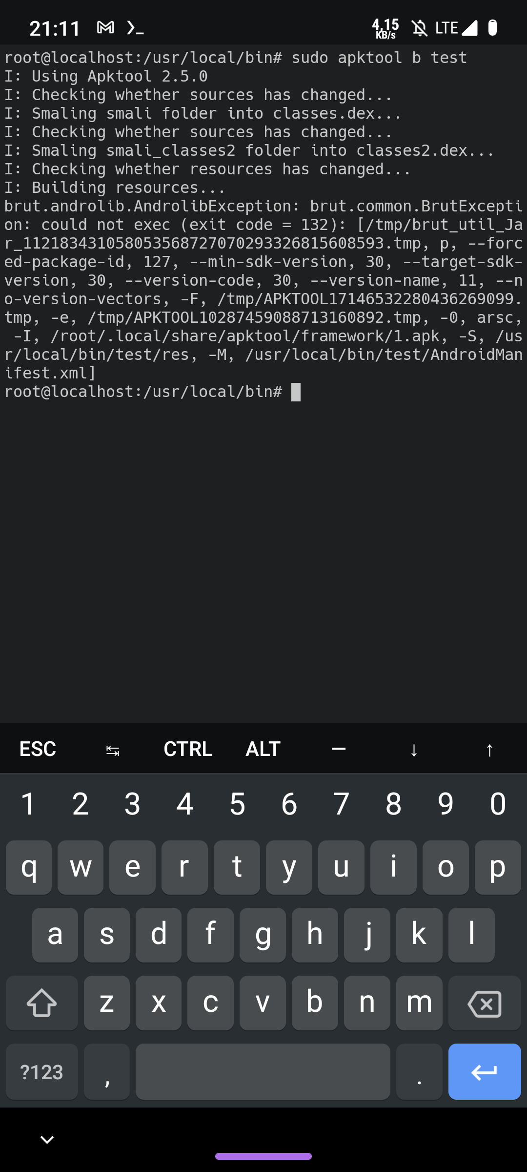 Can't Recompile any android app. Exit code 132 · Issue #2330 · iBotPeaches/Apktool · GitHub