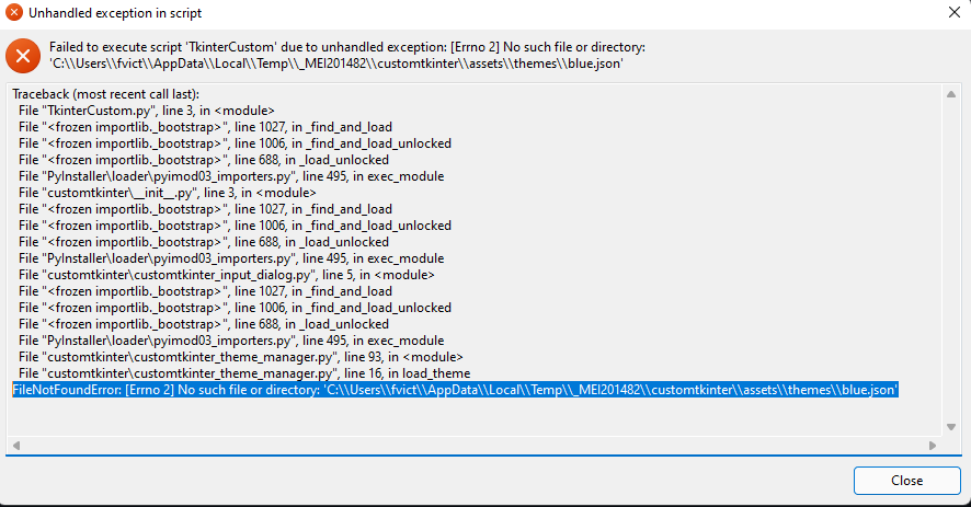 Problem converting python file to executable · Issue #38 · TomSchimansky/CustomTkinter · GitHub