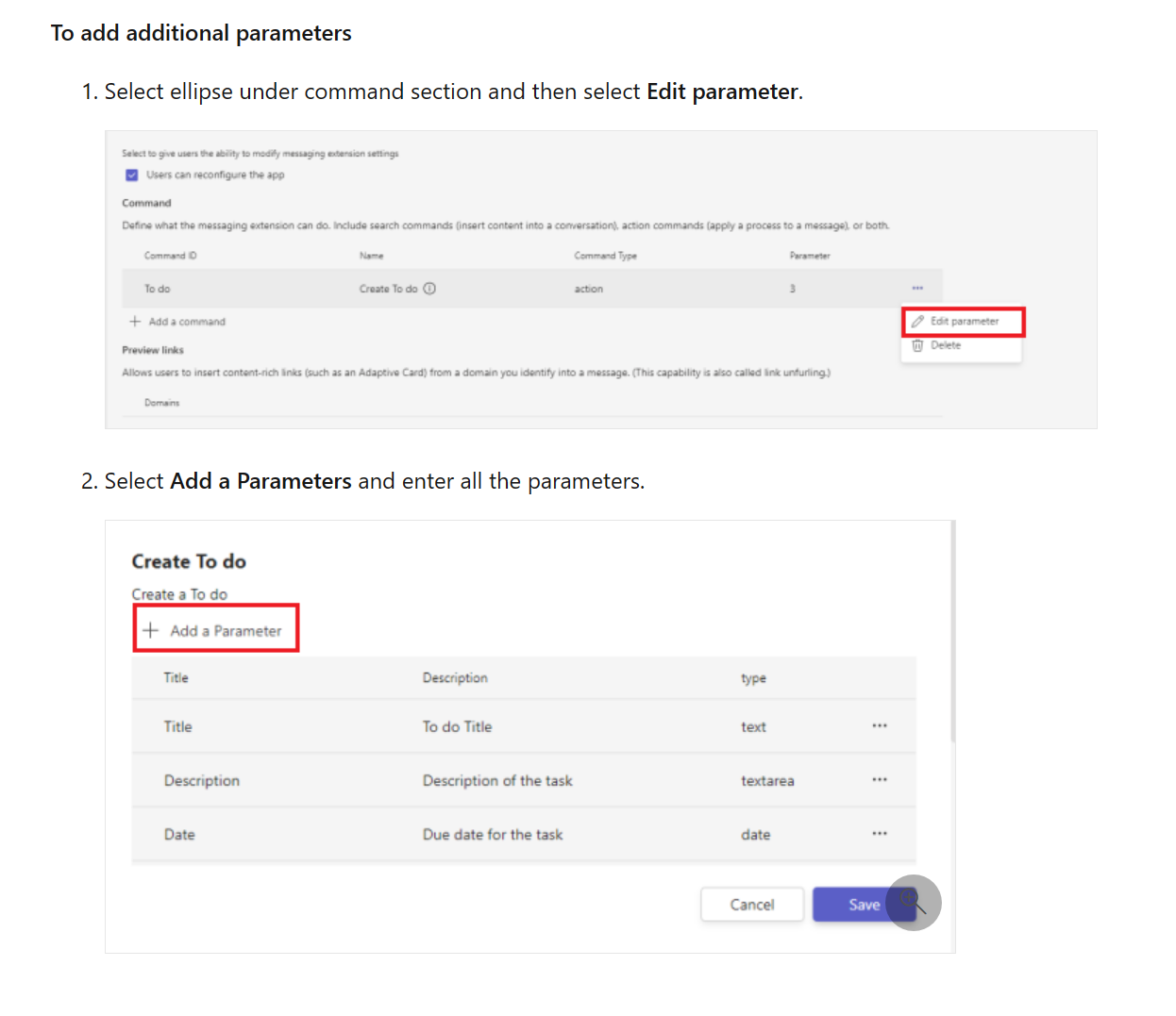 Remove the section here about adding more parameters · Issue #9306 · MicrosoftDocs/msteams-docs ...