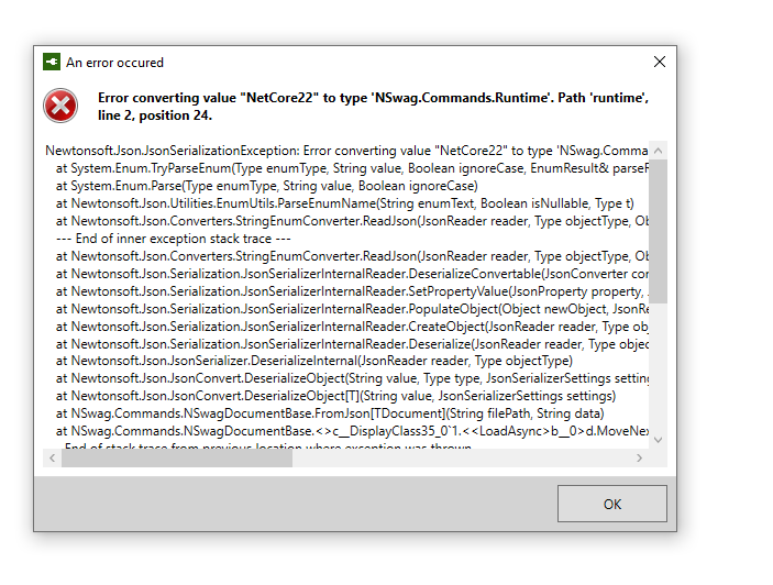 NSwagStudio does not support NetCore22? · Issue #3538 · RicoSuter/NSwag · GitHub