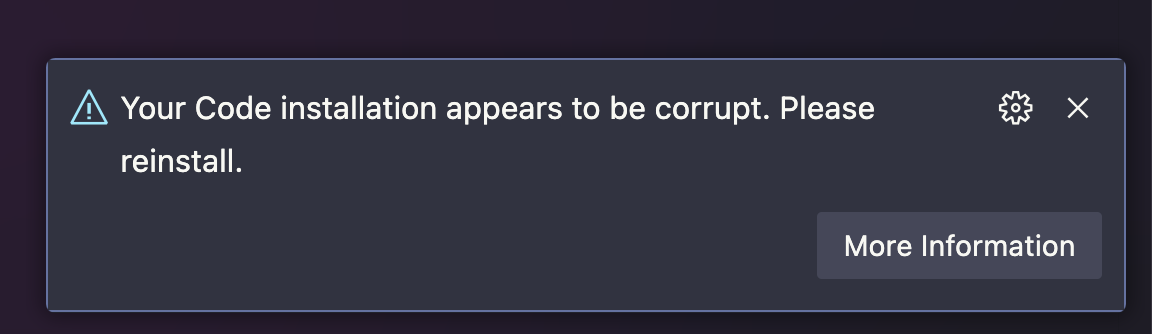 [Bug]: Your Code installation appears to be corrupt. Please reinstall. · Issue #86 · illixion ...