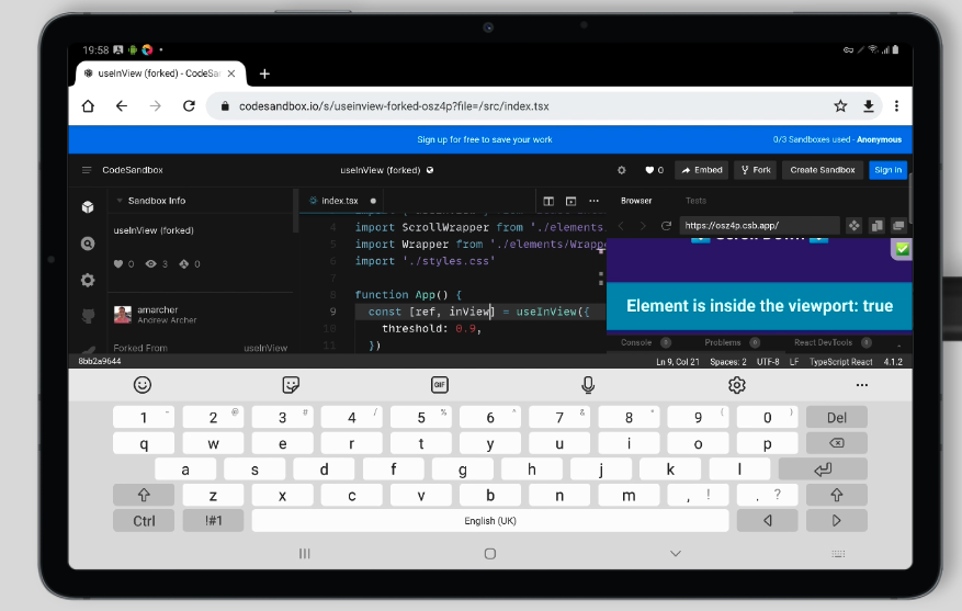 Inview Remains False On Chrome On Samsung Galaxy Tab 7 If `threshold 1` Is Used · Issue 513