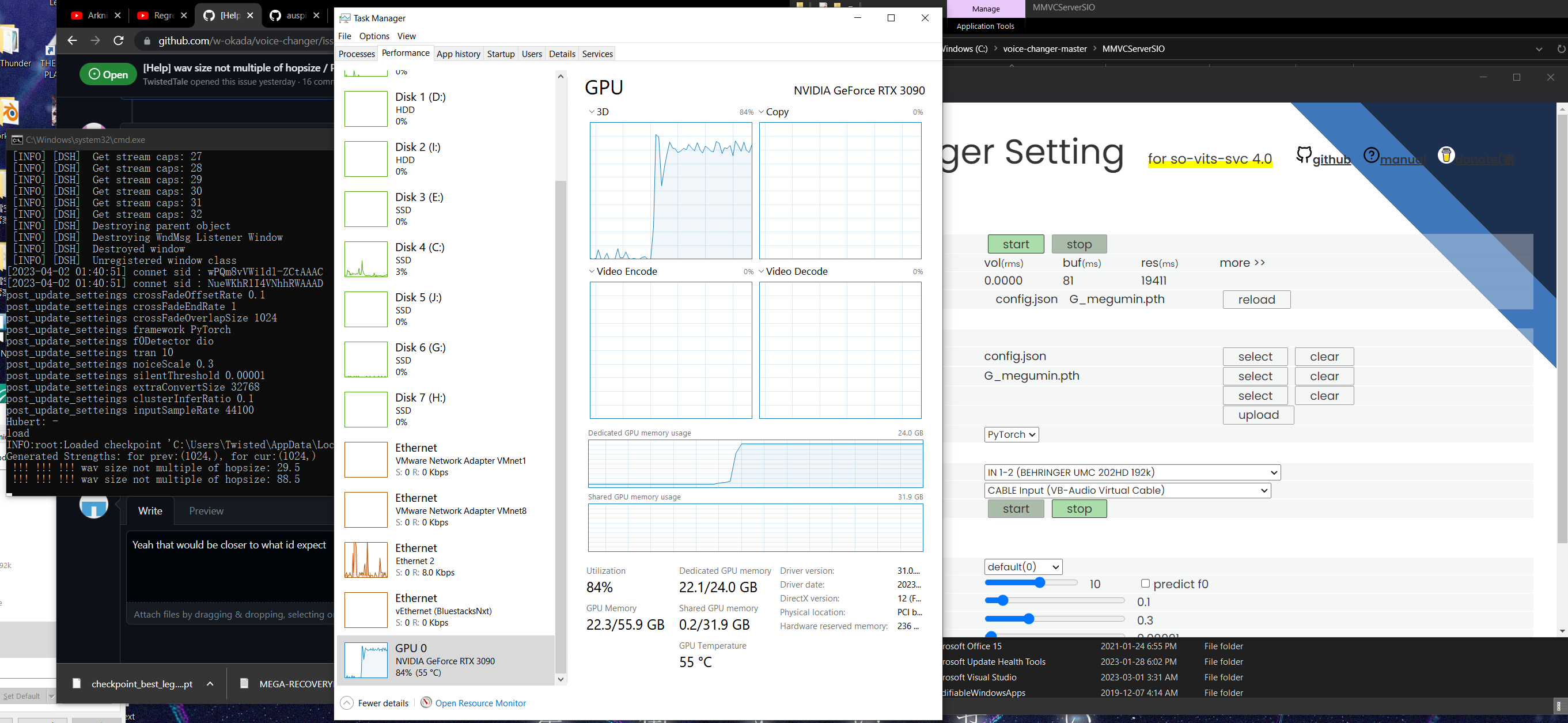 [Help] wav size not multiple of hopsize / Passthrough is not supported, GL is disabled, ANGLE is ...