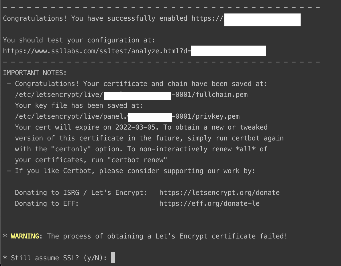 Ssl Certbot Saying Congrats And Installer Saying Failed · Issue 268 · Pterodactyl Installer 