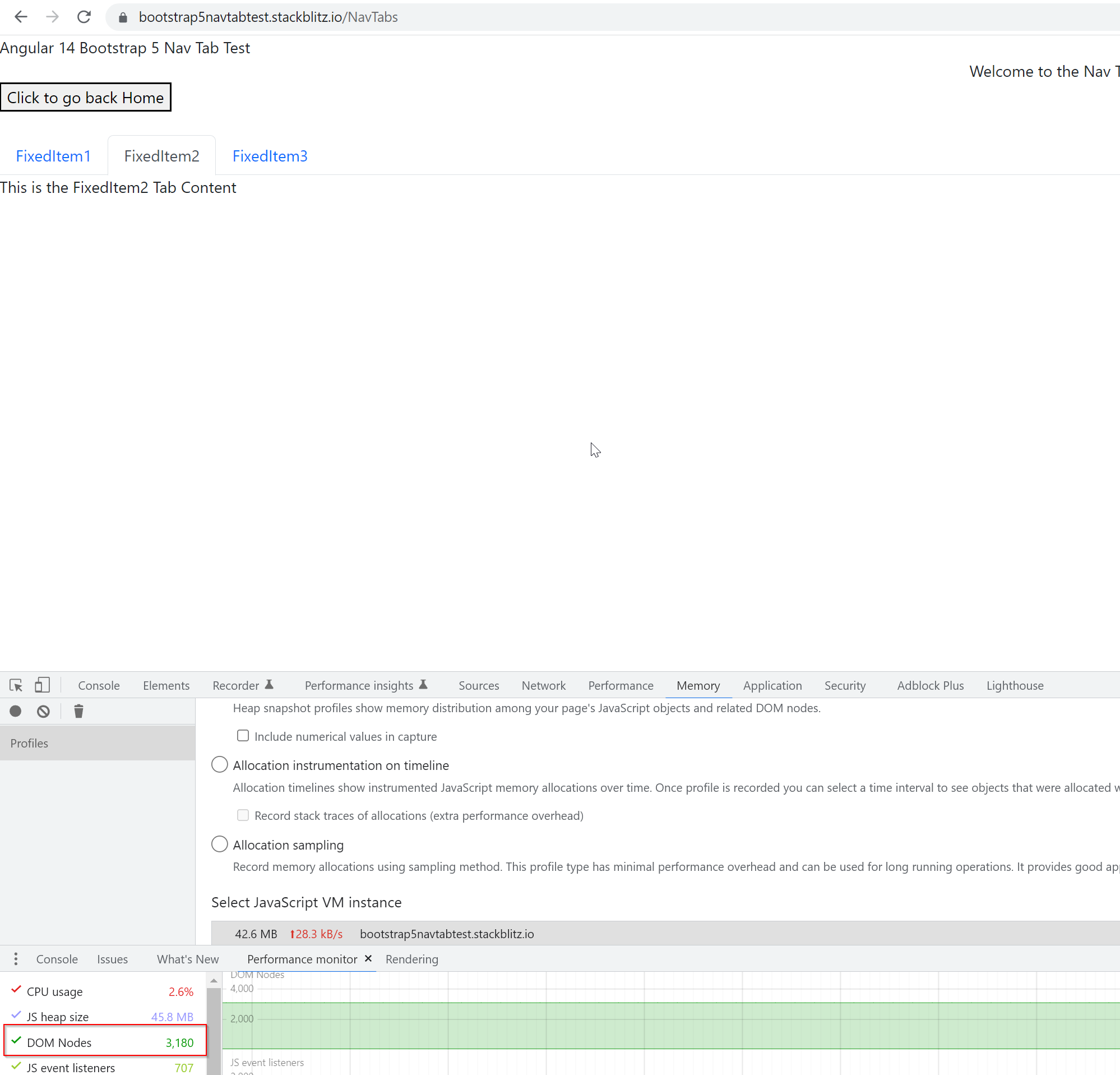 Clicking on Nav Tabs creates many detached DOM elements that don't get ...