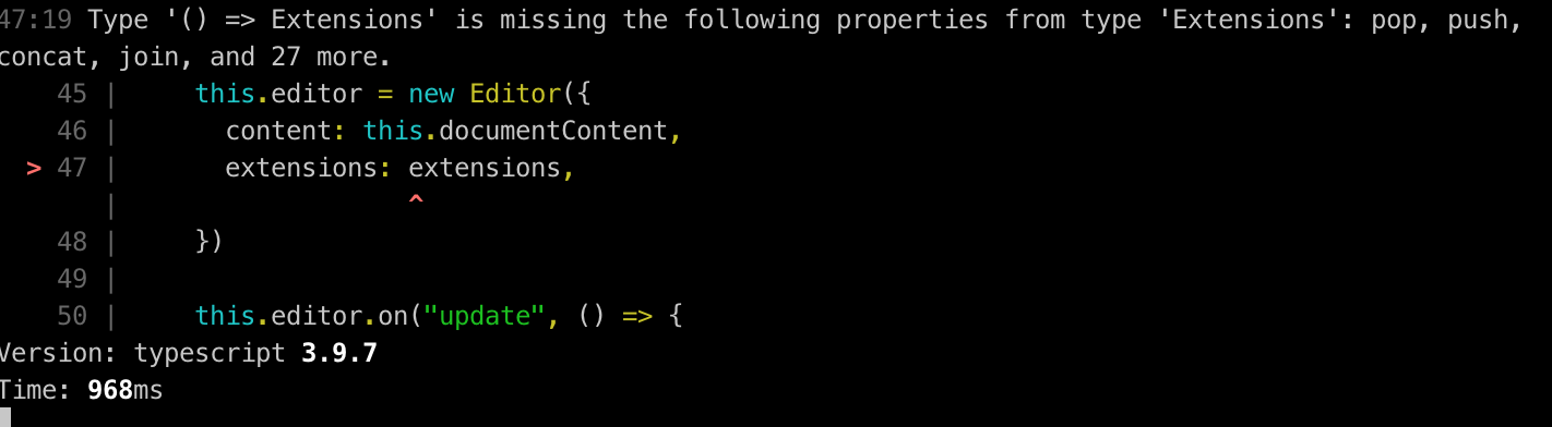 Typing Error Type '() => Extensions' is missing the following ...