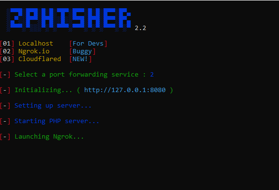 the link is not generating with Ngrok.io · Issue #462 · htr-tech/zphisher · GitHub