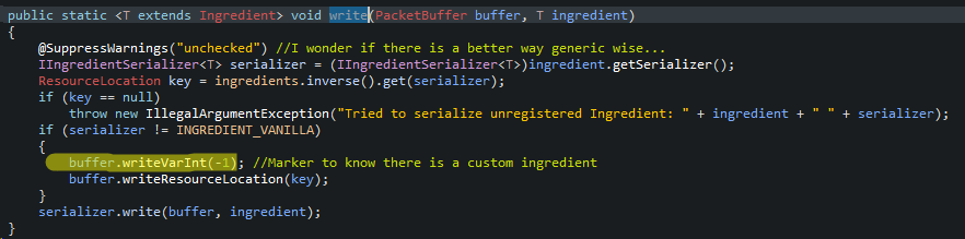 Problem with custom ingredient serialization · Issue #5577 · MinecraftForge/MinecraftForge · GitHub