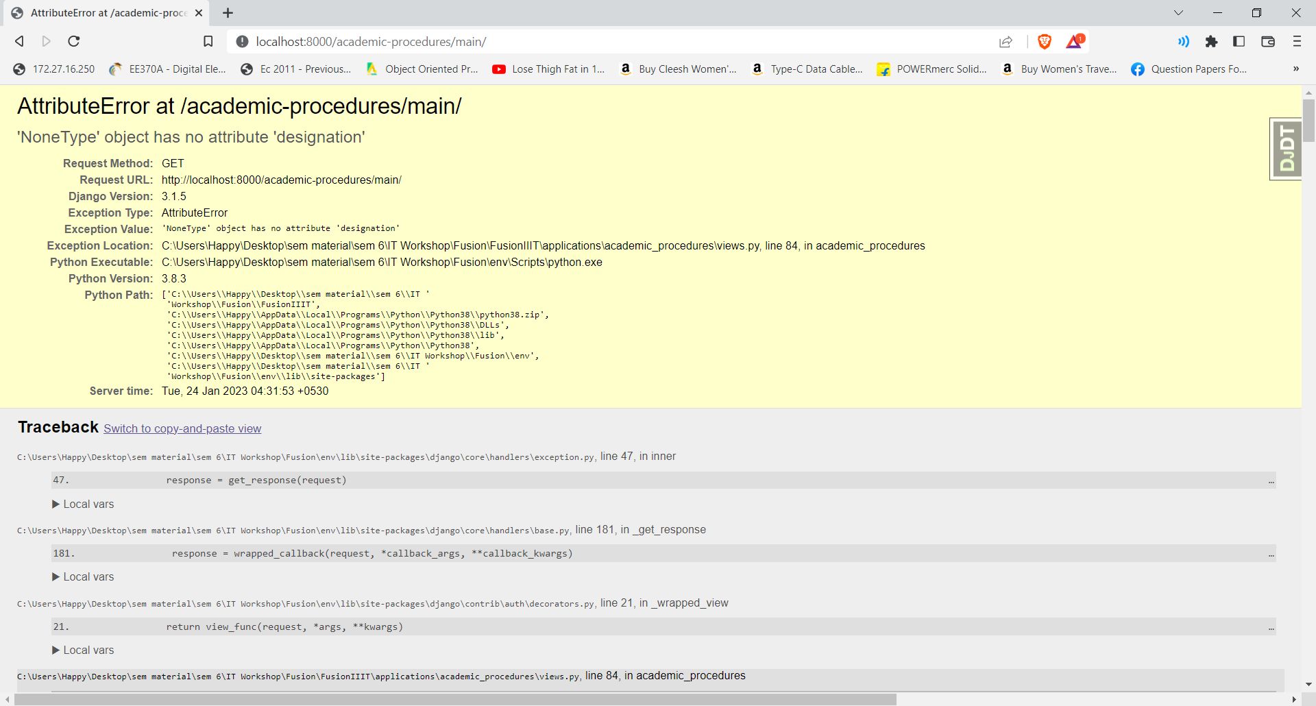 AttributeError at /academic-procedures/main/ 'NoneType' object has no ...