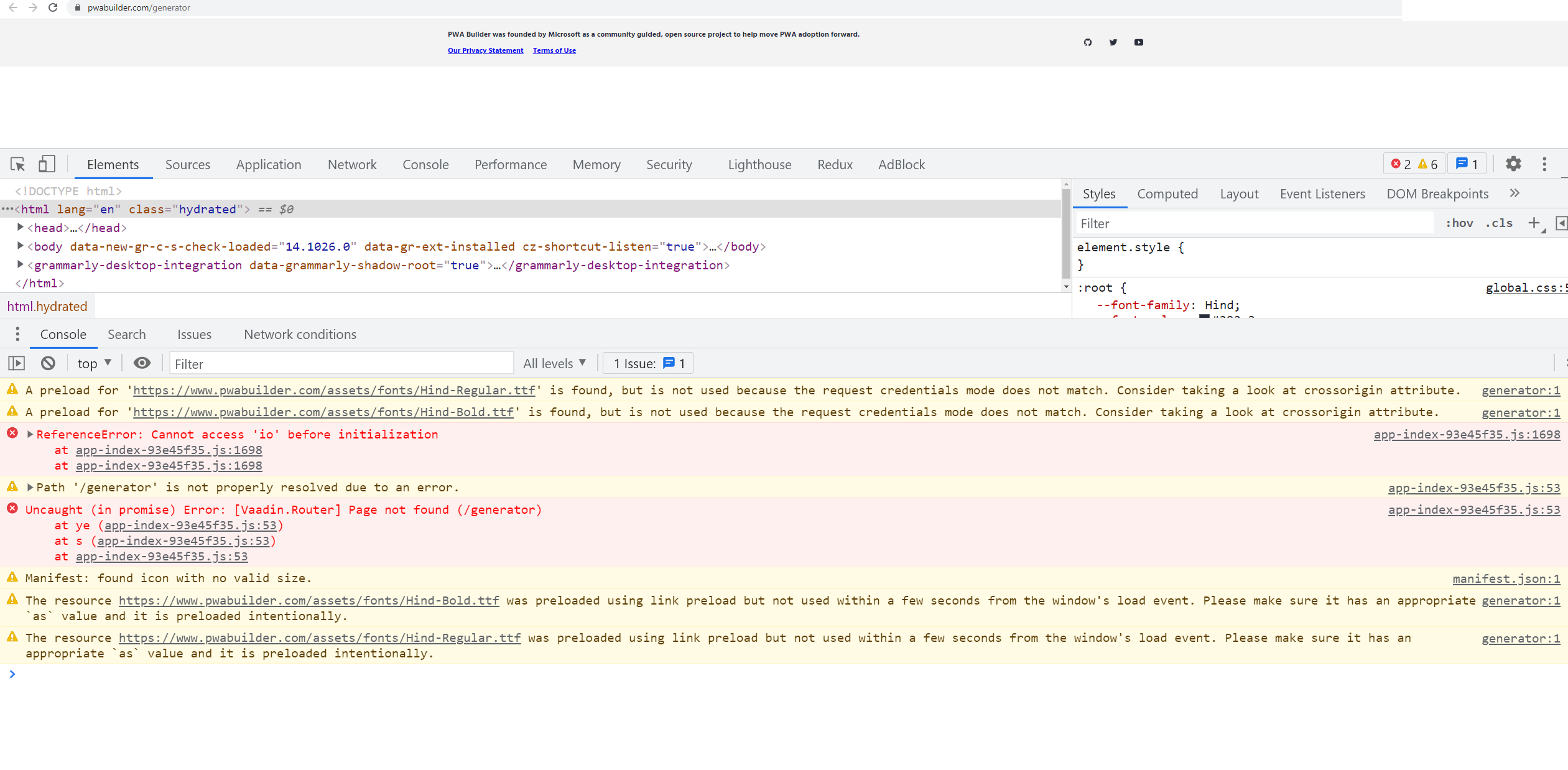 Specific URL is not rendering · Issue #2035 · pwa-builder/PWABuilder · GitHub