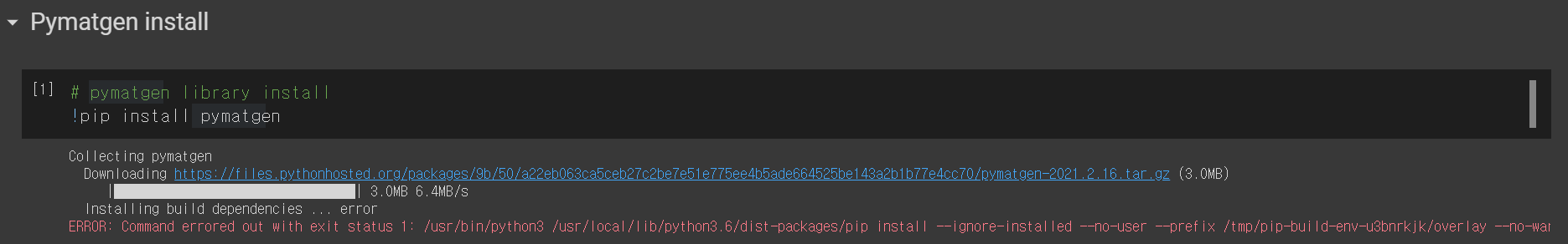 Installation problem in Google colab · Issue #2071 · materialsproject/pymatgen · GitHub
