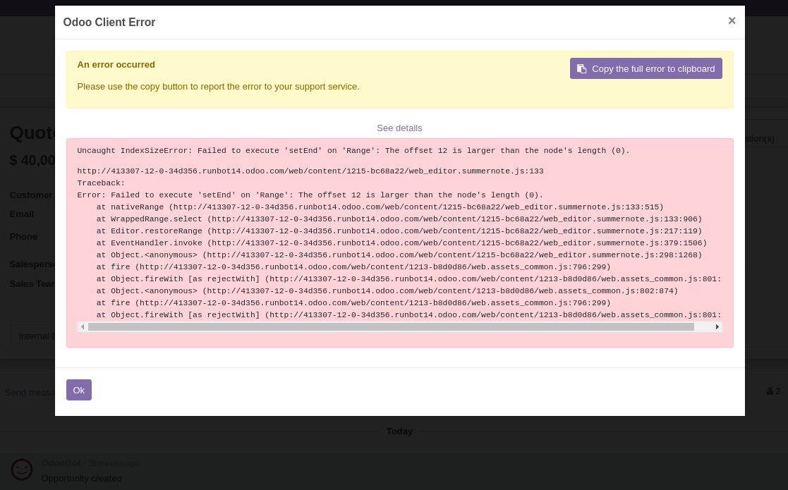 [11.0][12.0] JS Error on pop up screen to add a link to a text in chatter · Issue #29445 · odoo ...