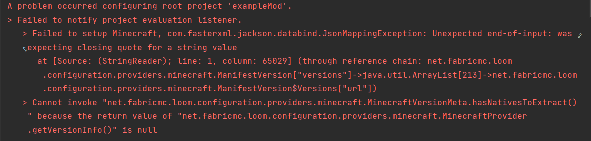 "Failed to setup Minecraft"This error occurred when I first built the ...