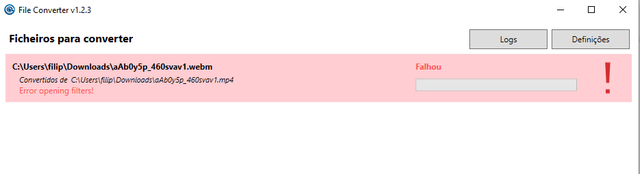 I get the "Error opening filters!" · Issue #161 · Tichau/FileConverter · GitHub