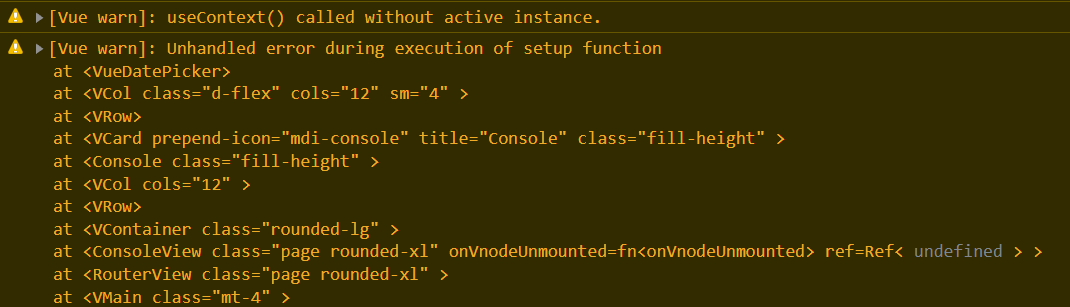 Unhandled Usecontext Called Without Active Instance During Setup