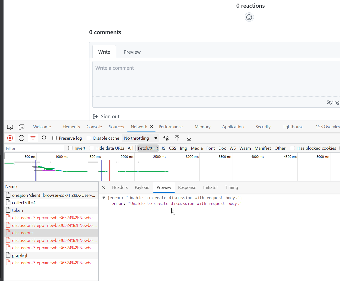 “Unable to create discussion with request body.” even I am owner of discussion project when I ...