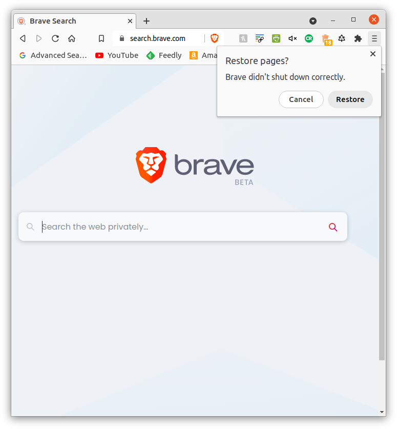 "Brave didn't shut down correctly." on first launch after restart ...