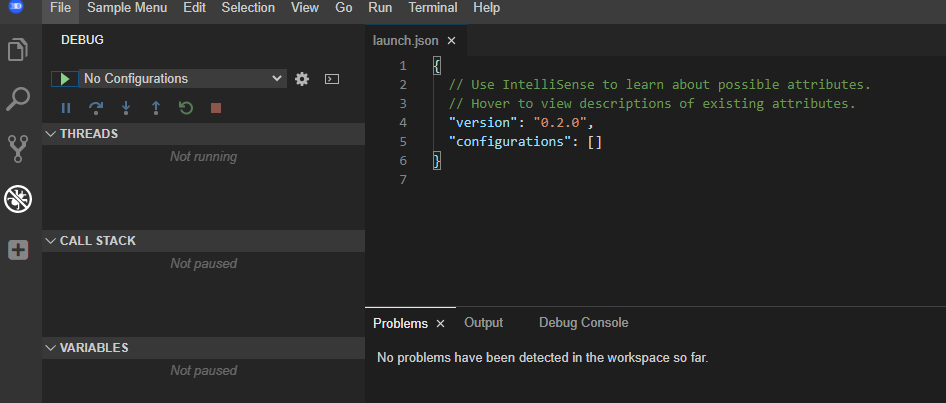 Fail To Add Debug Configuration When An Empty Launchjson Is Opened 