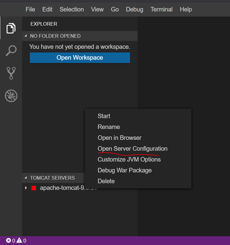 can't open tomcat configuration in theia when no workspace is opened · Issue #7393 · eclipse ...