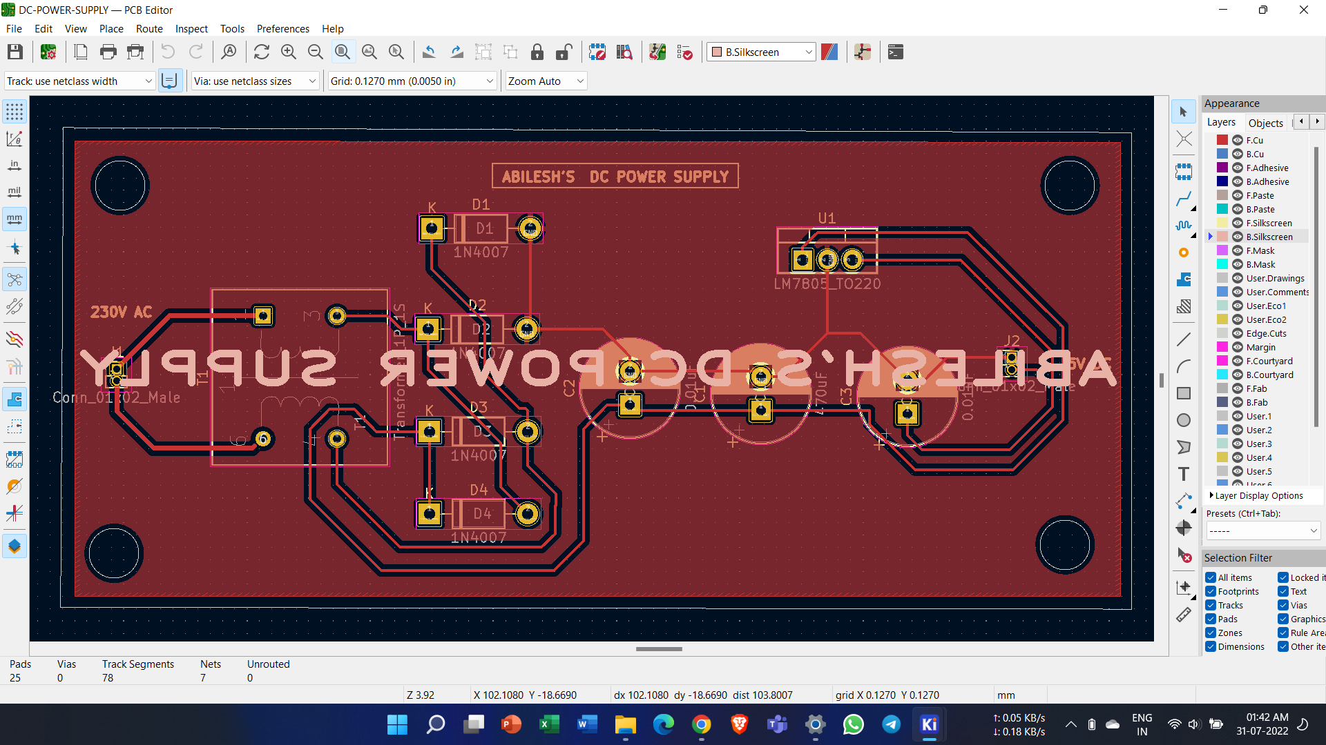 GitHub - Abilesh26/dc_powersupply: KiCAD for PCB layout of a AC to DC ...