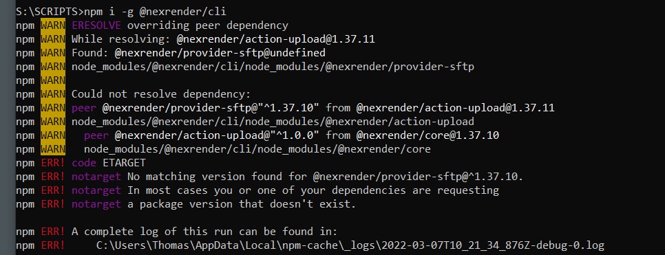 notarget No matching version found for @nexrender/provider-sftp@^1.37.10. · Issue #707 · inlife ...