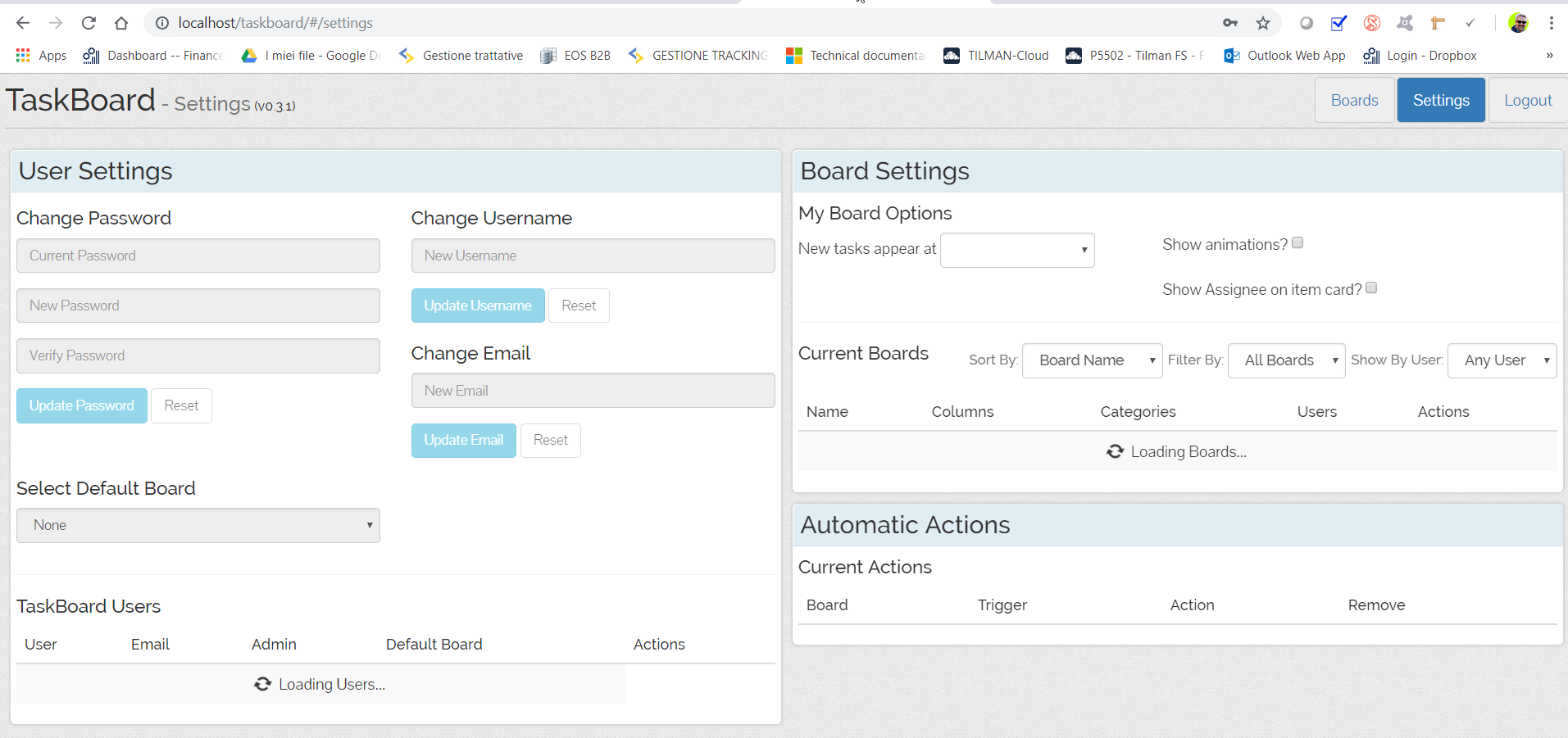 Add board and users buttons missing · Issue #460 · kiswa/TaskBoard · GitHub