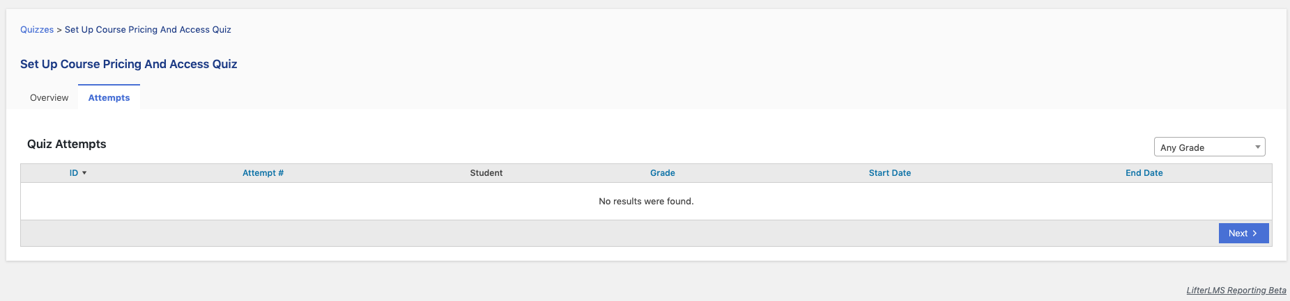 Admin table (e.g. Attempts) showing a pagination even when no results are shown · Issue #803 ...