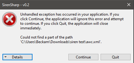 Unhandled exception due to a hard-coded file path · Issue #3 · BJDubb/SirenSharp · GitHub