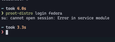 su: cannot open session: Error in service module · Issue #261 · termux/proot-distro · GitHub
