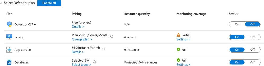 Feature Request Allow Complete Configuration Enable Options Of Azure Defender For Vms · Issue 1297
