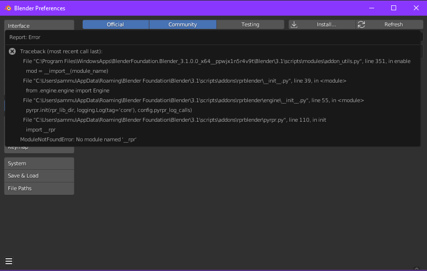 Enabling Error · Issue #475 · GPUOpen-LibrariesAndSDKs/RadeonProRenderBlenderAddon · GitHub