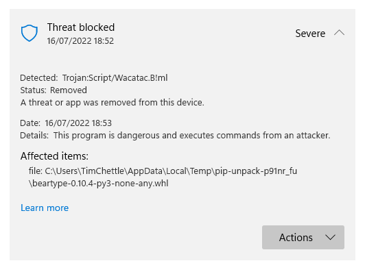 Windows defender Blocking install when installing Pglet · Issue #146 · beartype/beartype · GitHub