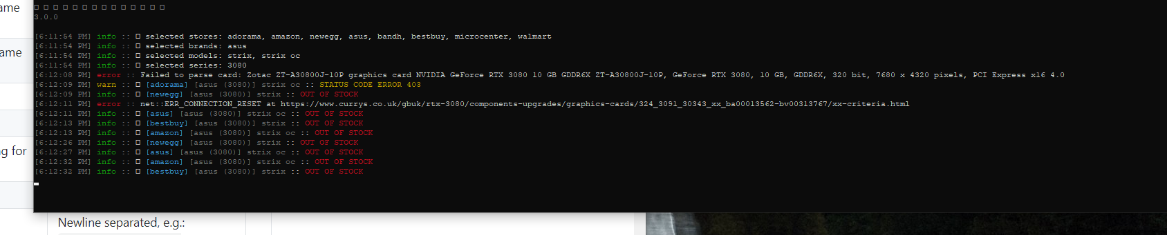 Parse error and wrong connection attempt · Issue #869 · jef/streetmerchant · GitHub
