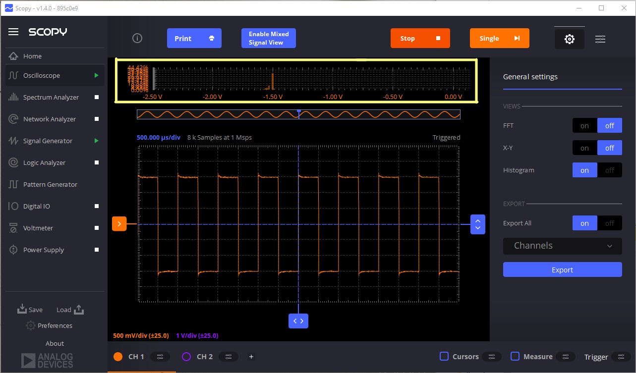 Oscilloscope: Histogram vertical axis is compressed even at increased ...
