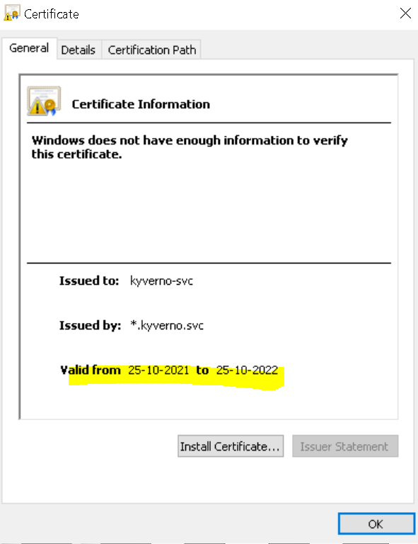 [BUG] Certificate Expiry time is not correct as per the document ...