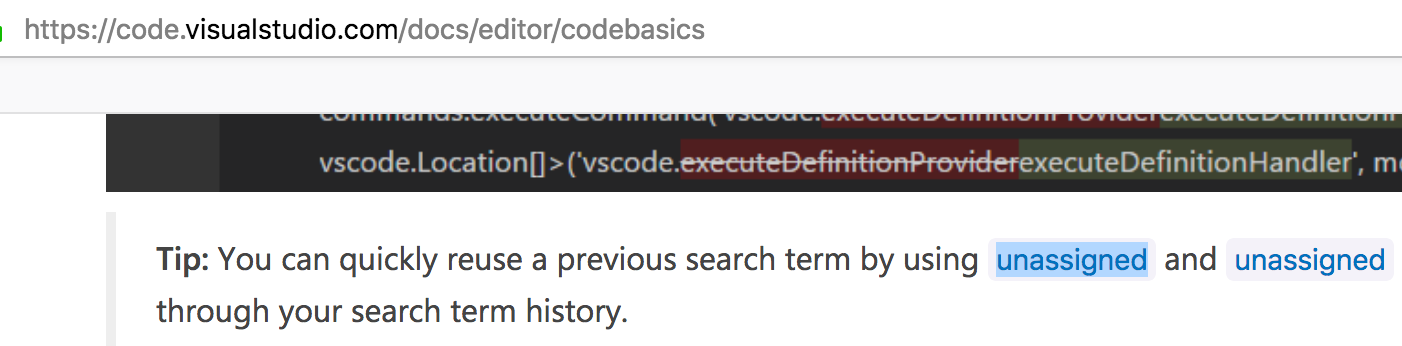 `kb(search.history.showNext)` is mapped to `unassined` · Issue #1770 · microsoft/vscode-docs ...