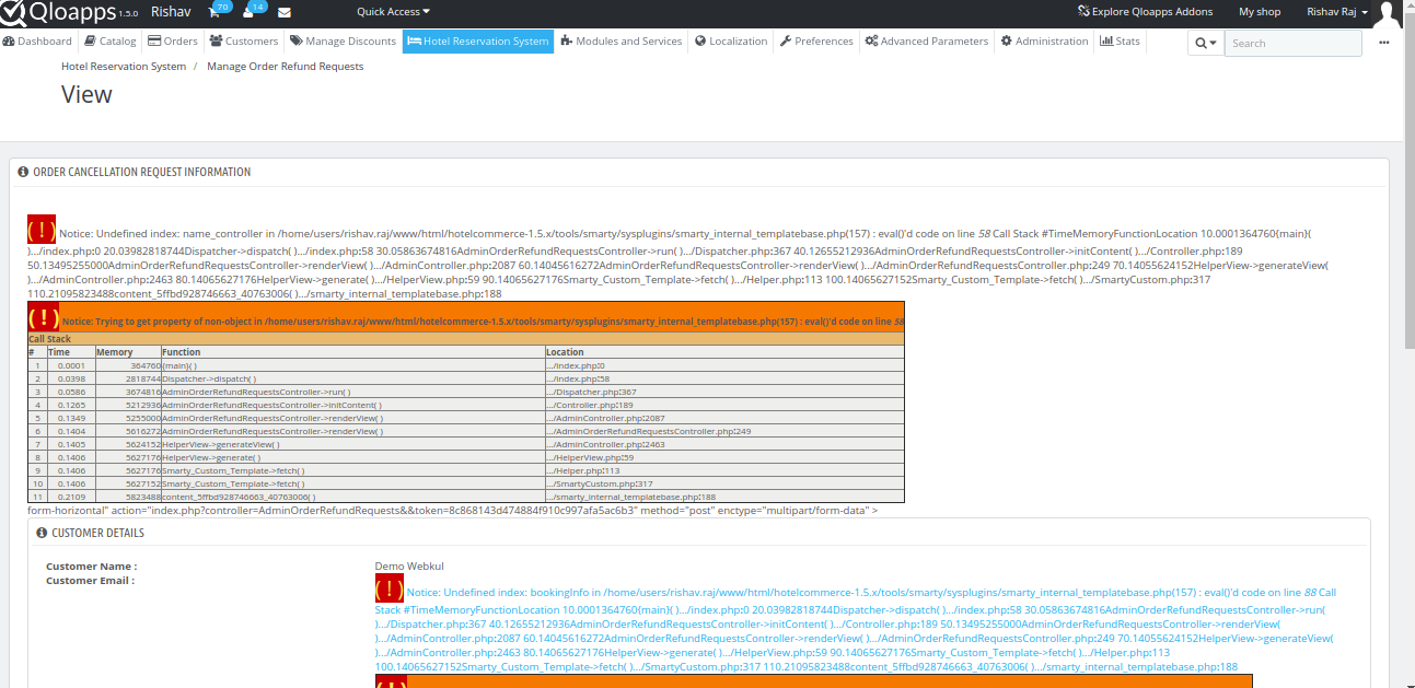 Getting fatal error at Manage Order refund request.Also not able to update the refund status ...