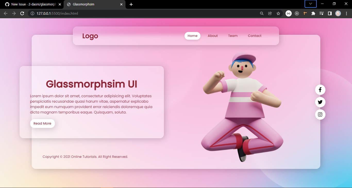 GitHub - 2-daoni/glassmorphsim-website: html과 css를 이용한 glassmorphism 웹사이트