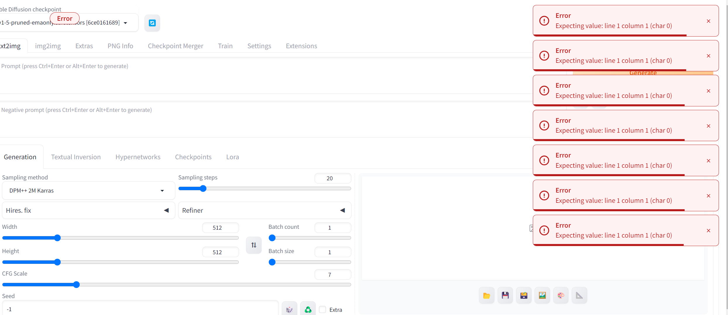 [Bug]: Error Expecting value: line 1 column 1 (char 0) · Issue #13003 · AUTOMATIC1111/stable ...