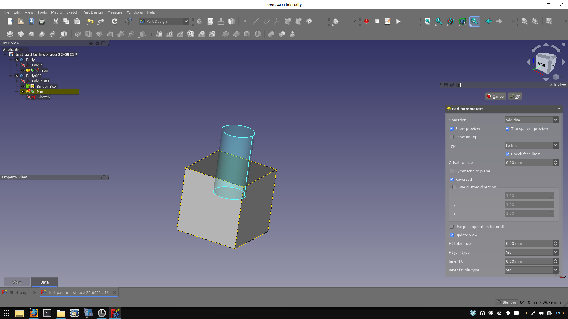 "No support in sketch and no base feature" Message error when extruding a sketch "up to first ...