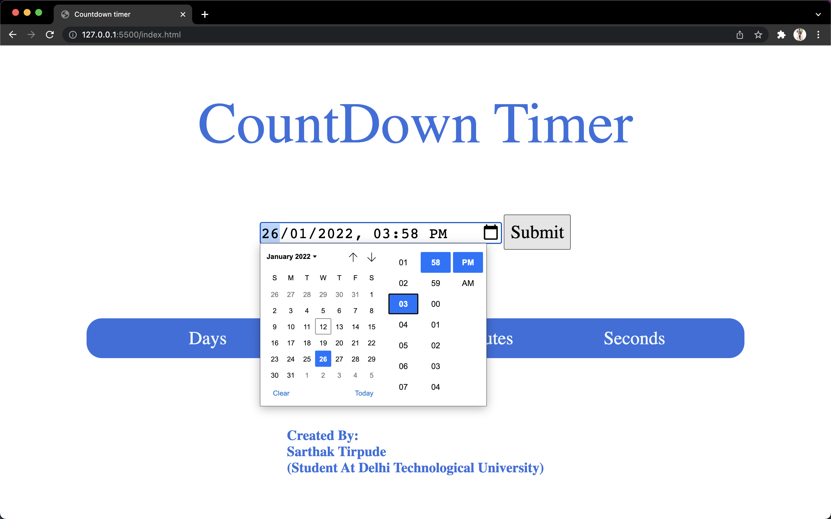 GitHub - sarthak-tirpude/Countdown-Timer