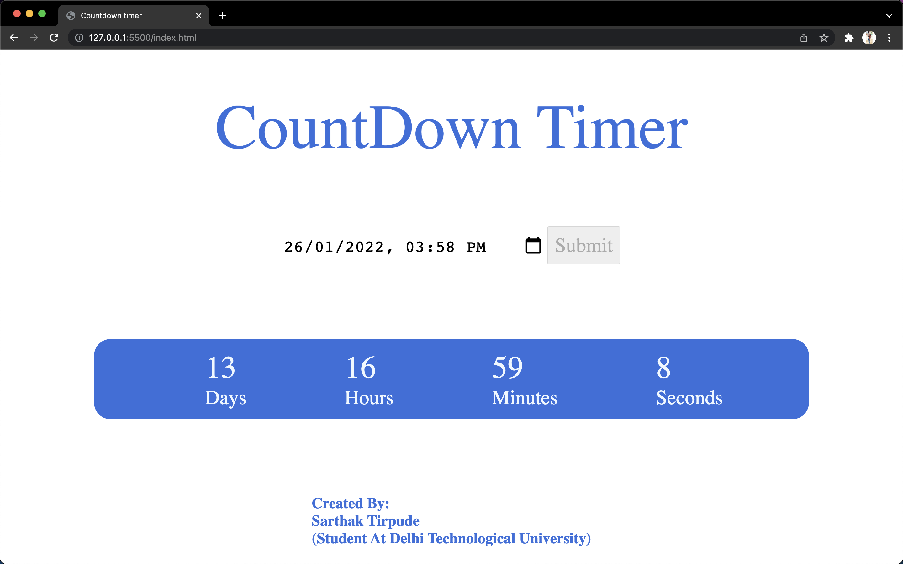 GitHub - sarthak-tirpude/Countdown-Timer