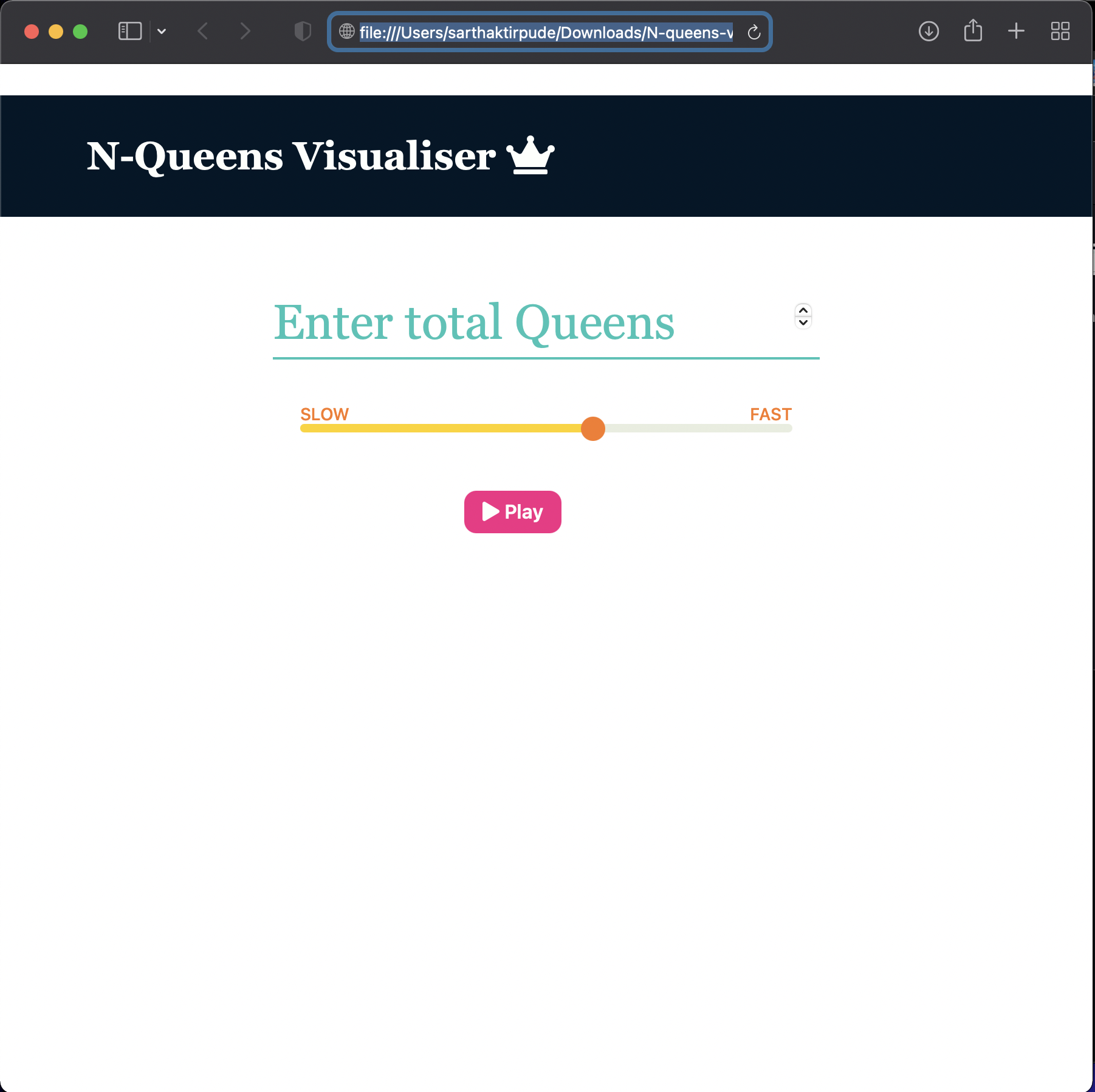 GitHub - sarthak-tirpude/N-Queens-Visualizer