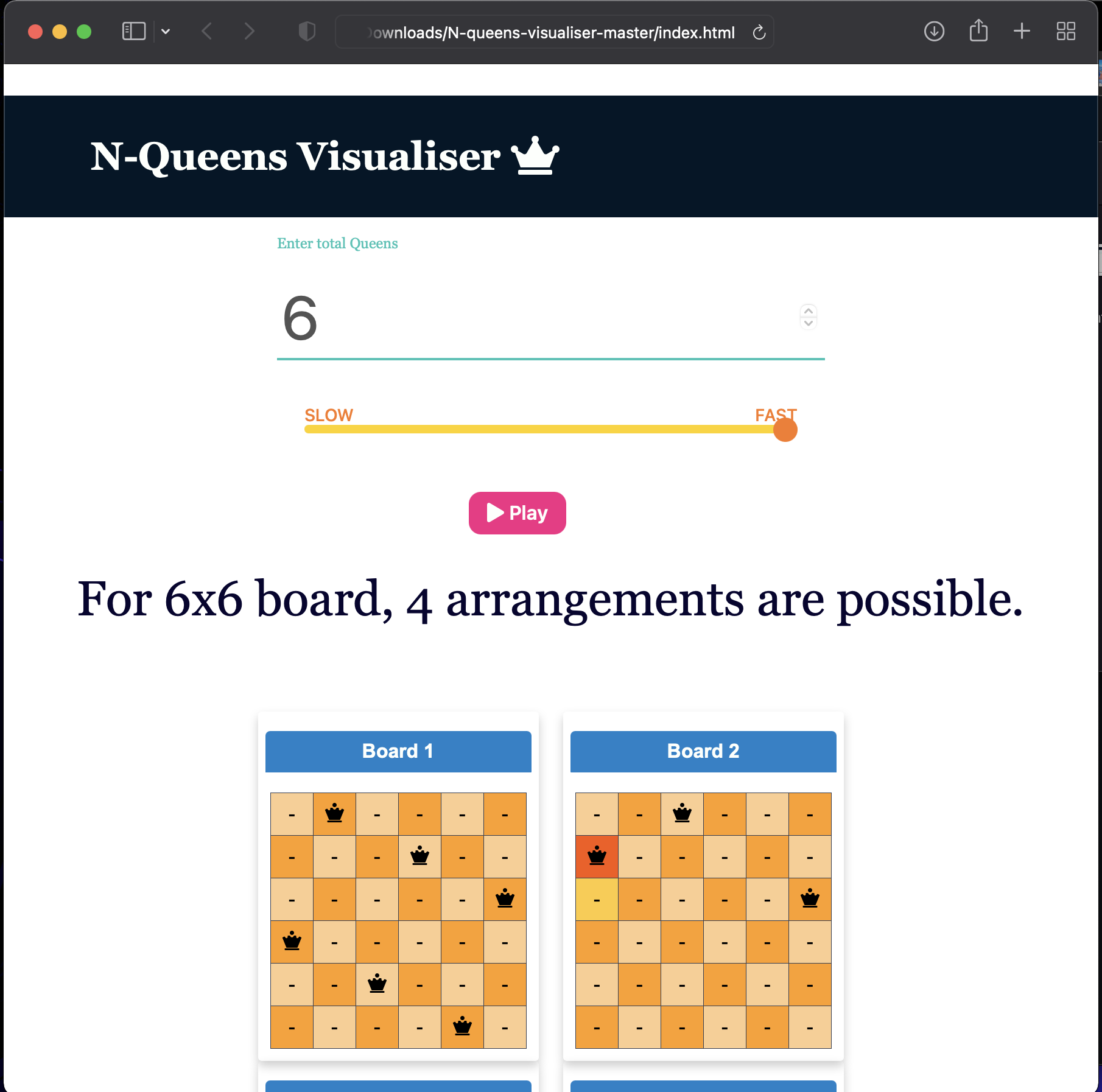 GitHub - sarthak-tirpude/N-Queens-Visualizer